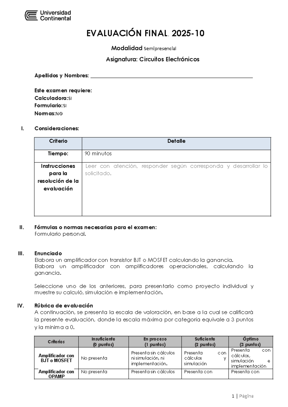 EVALUACIÓN FINAL - Circuitos Electrónicos (Semipresencial) - Studocu