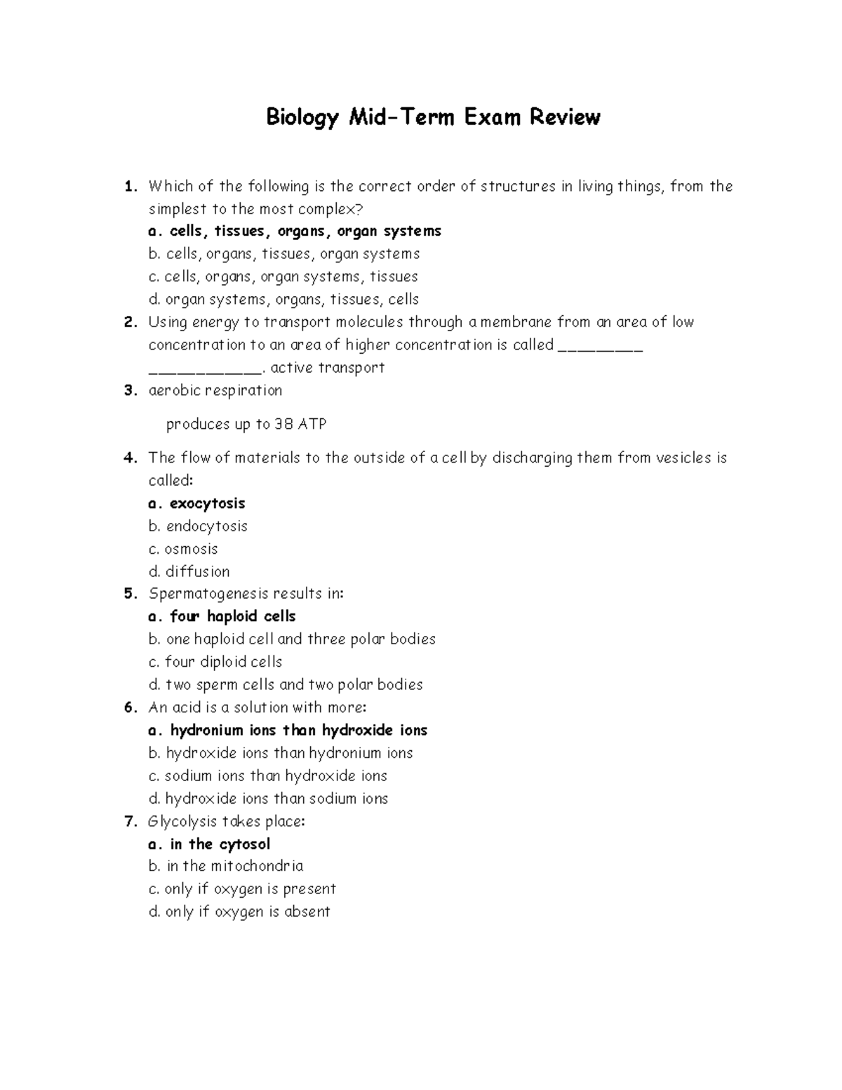 Biology Mid-Term Exam Review - Biology Mid-Term Exam Review Which of ...
