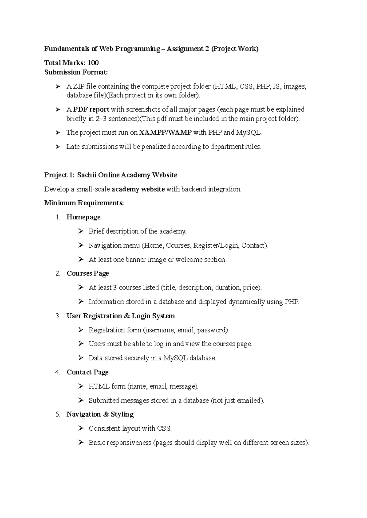 Web Programming Assignment 2: Sachii Online Academy Project - Studocu