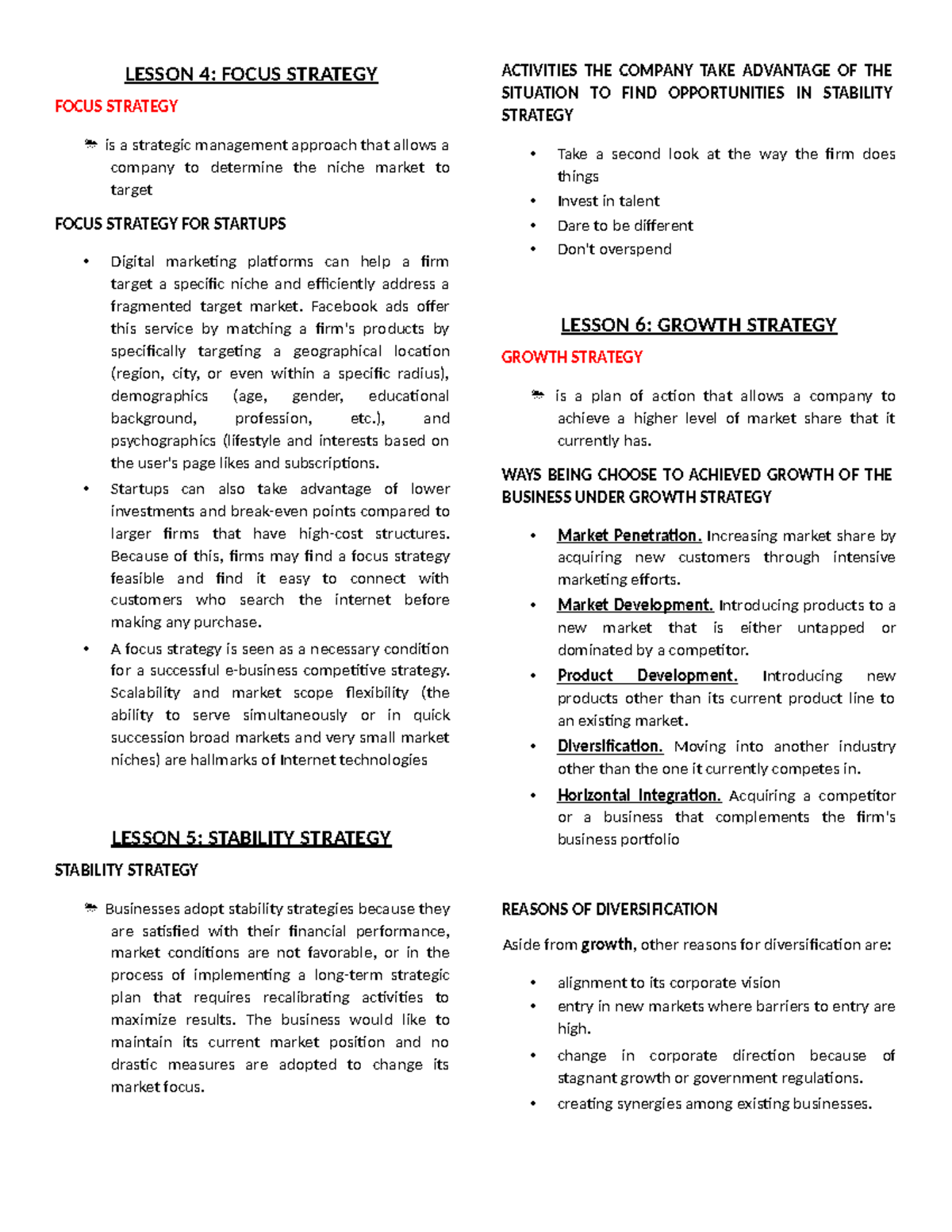 LESSON 4: FOCUS STRATEGY AND GROWTH STRATEGY IN OPERATIONS AUDITING ...