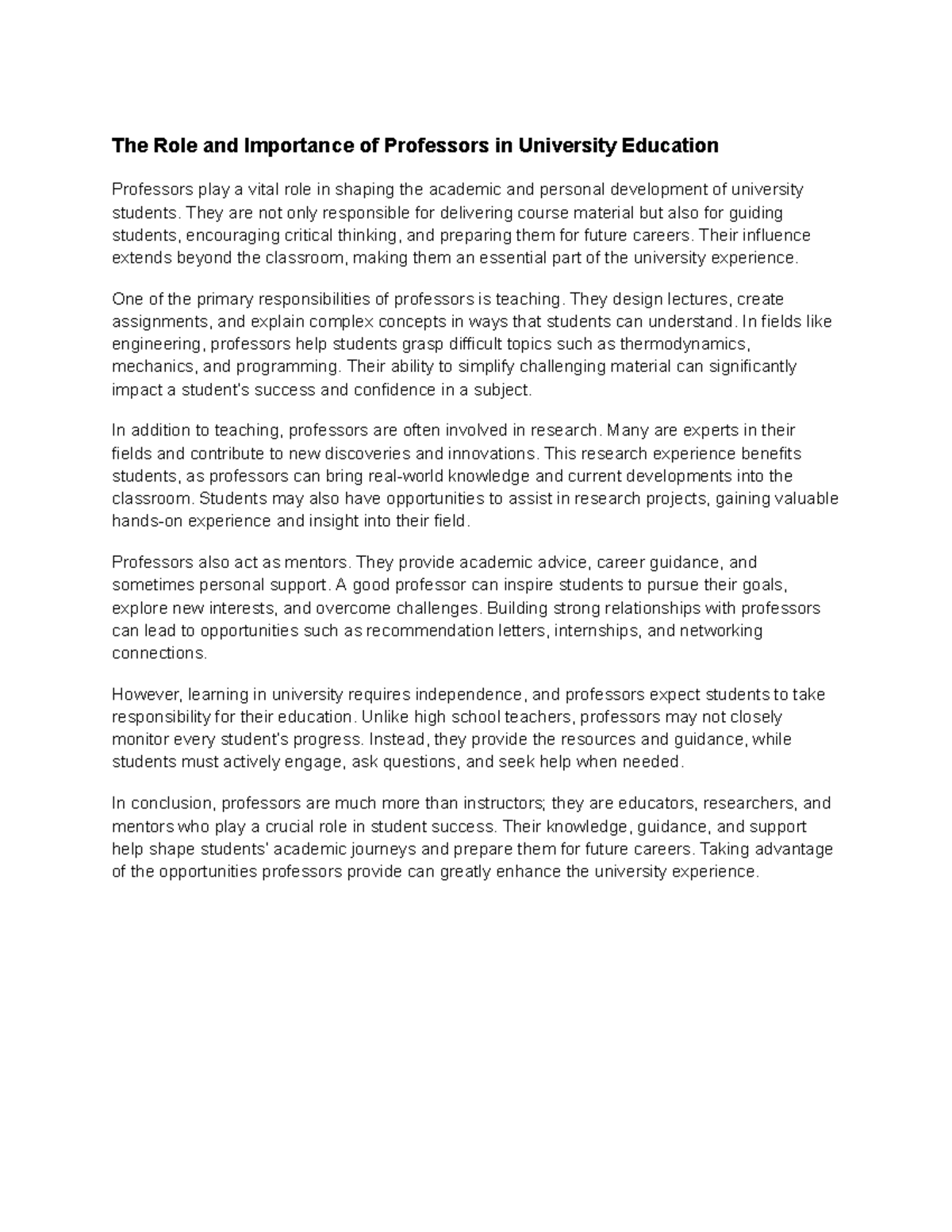 The Essential Role of Professors in University Education - Studocu