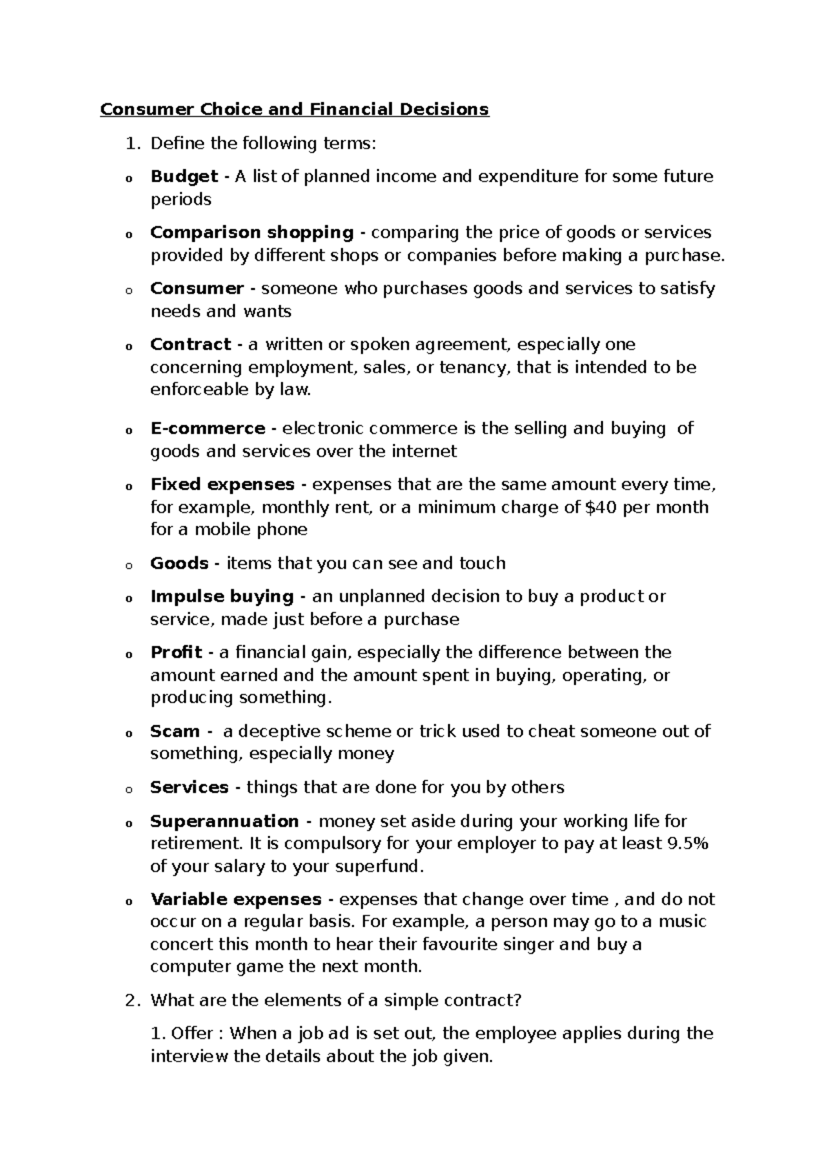 Commerce Revision Notes: Consumer Choice & Financial Decisions - Studocu