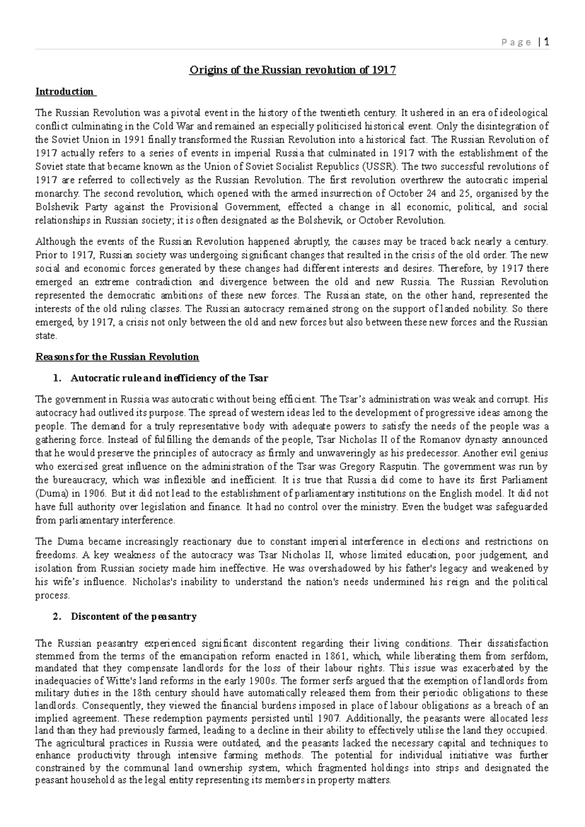 Origins of the Russian revolution of 1917 - It ushered in an era of ...