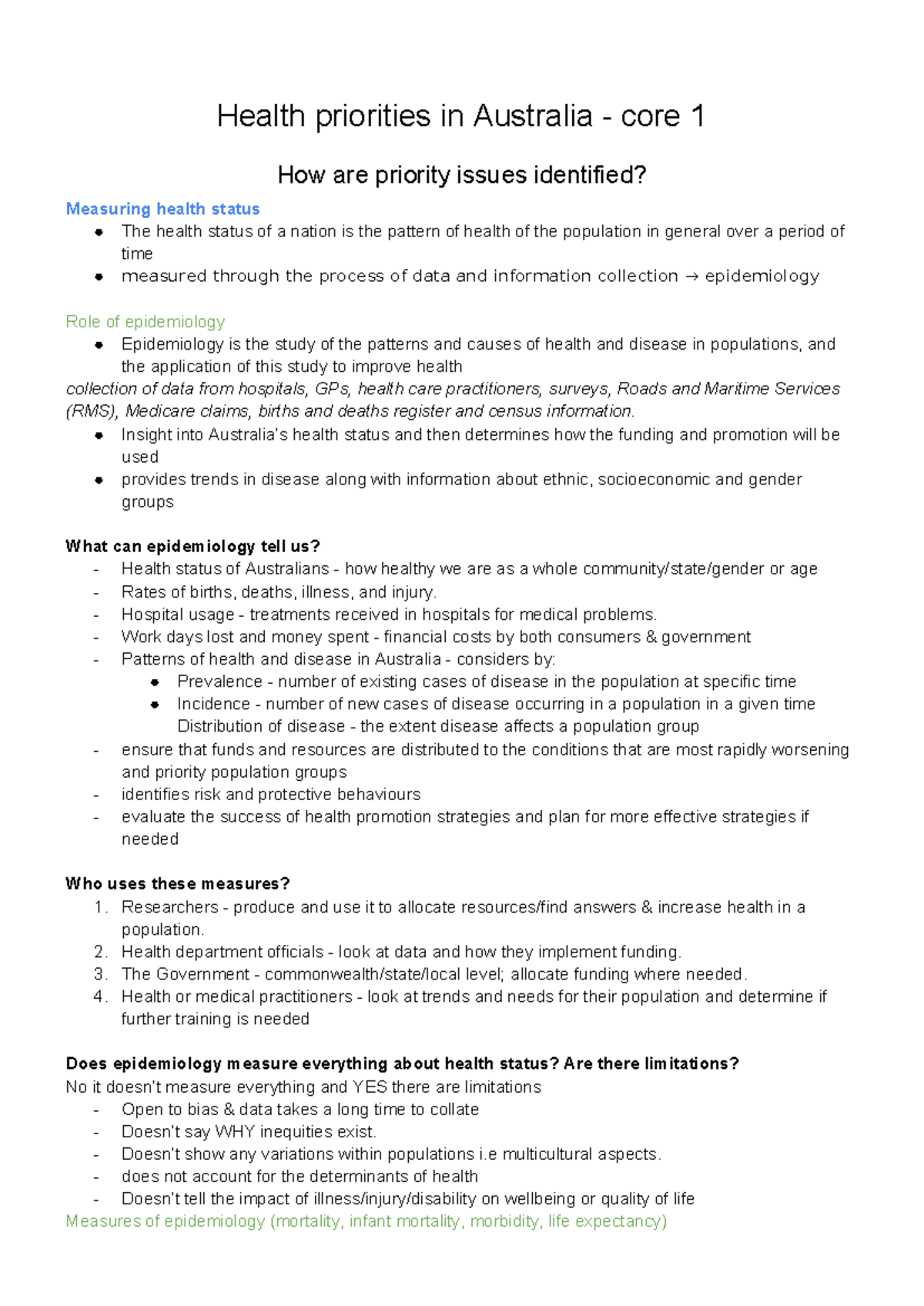 Health priorities in Australia - core 1 - Insight into Australia’s ...