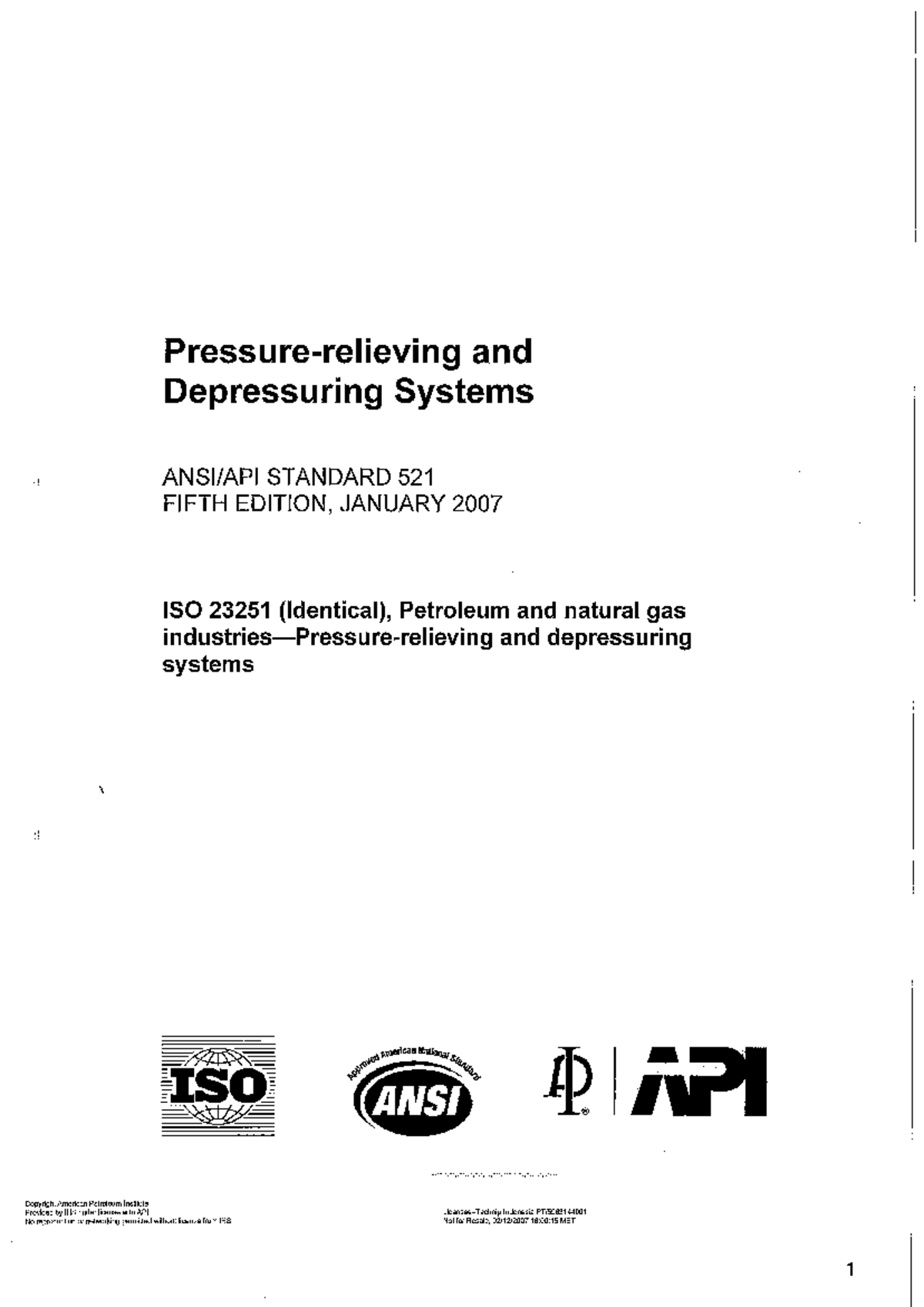 API 521 Guide for Pr relieving & Depressurising System 2007 5th Edition ...
