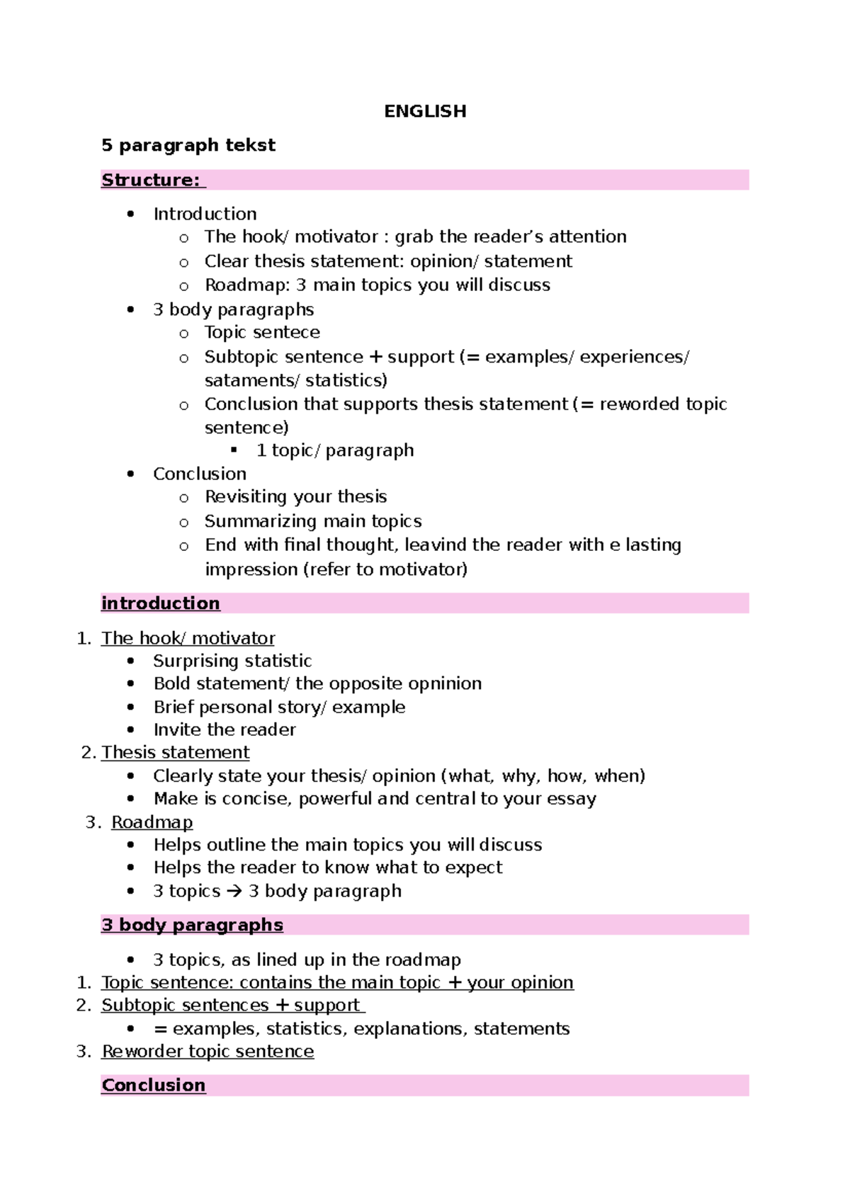 ENGLISH 5 Paragraph Text Structure: A Comprehensive Guide - Studocu