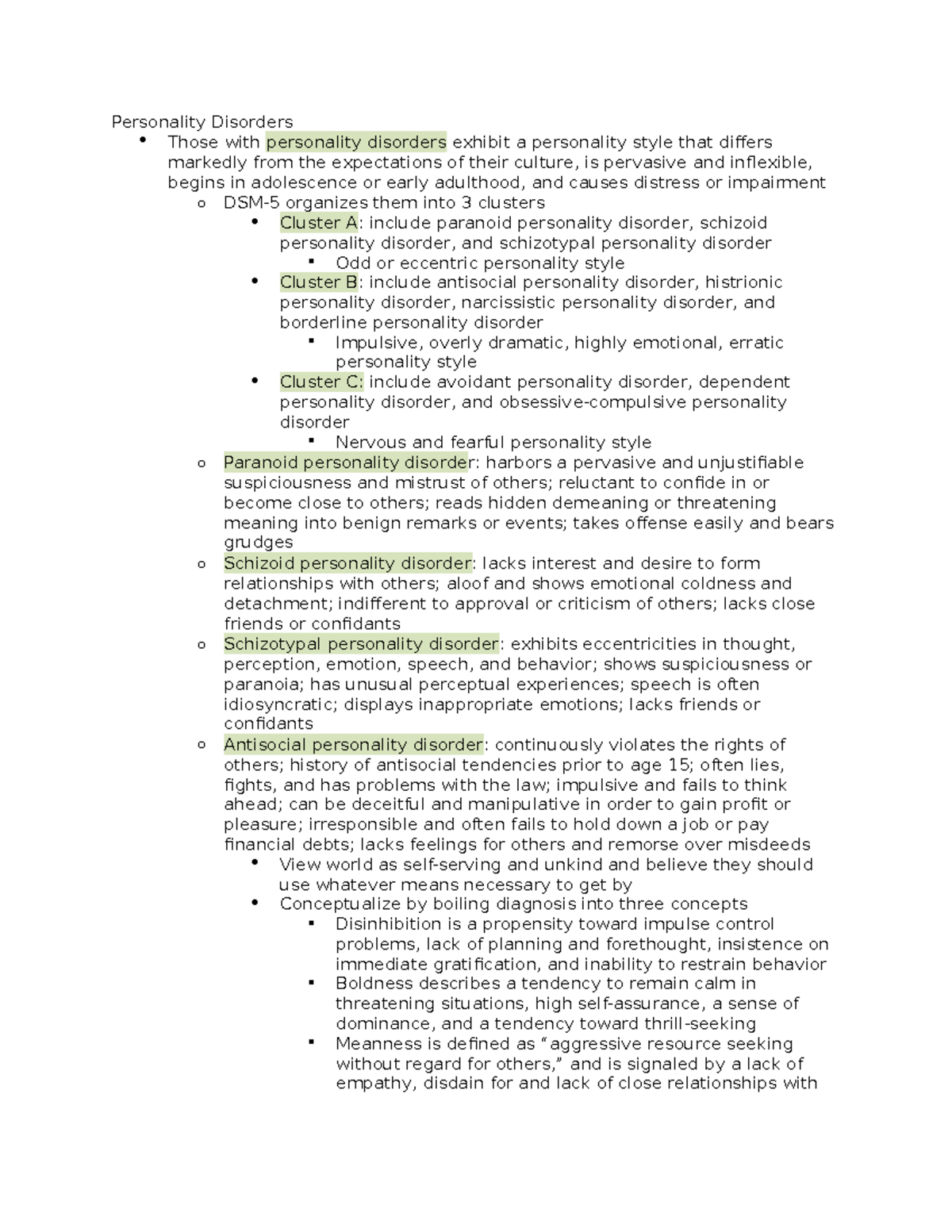 Psychology 101: Understanding Personality Disorders and Clusters - Studocu