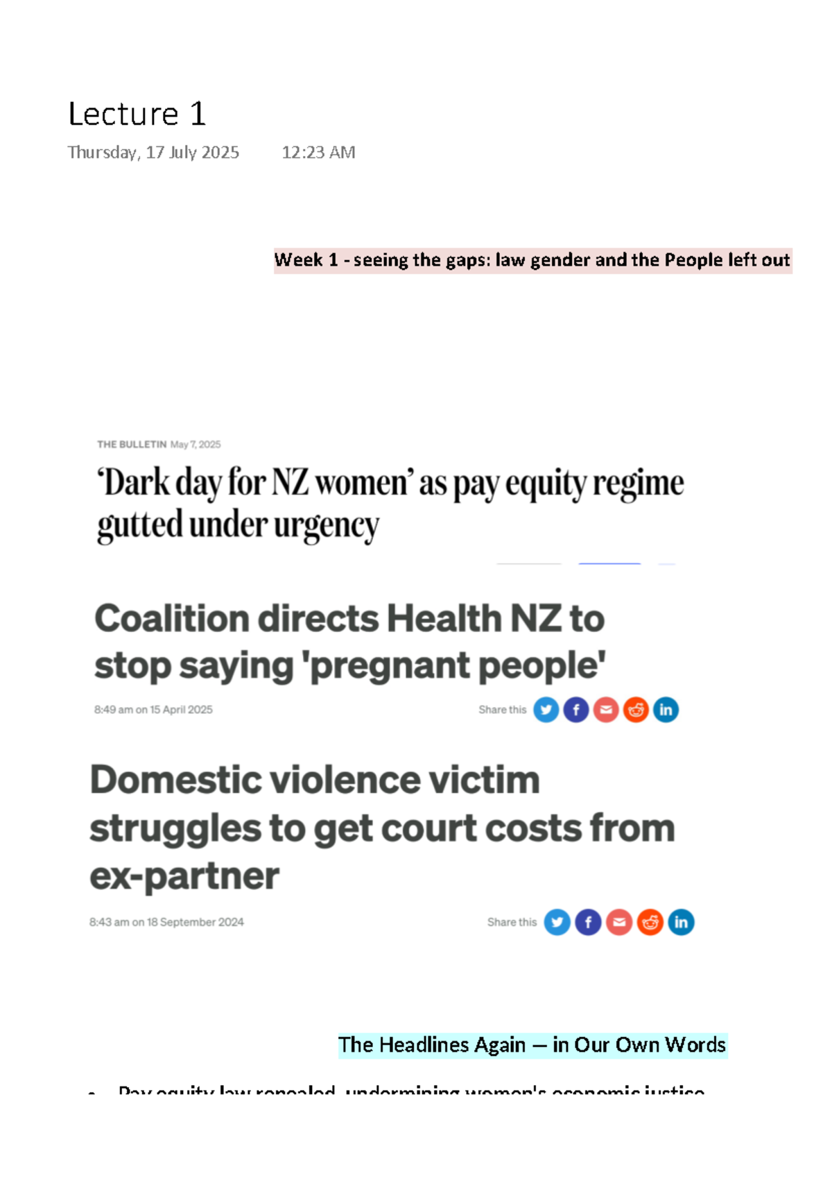 Lecture 1: Exploring Gender Gaps in Law - Week 1 Insights - Studocu