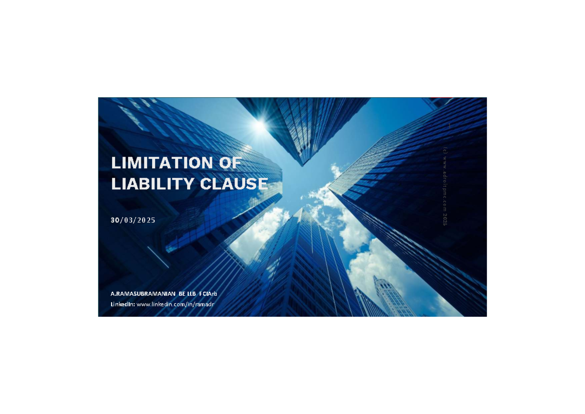 Limitations of Liability Clauses: Judicial Review (A.RAMASUBRAMANIAN BE ...