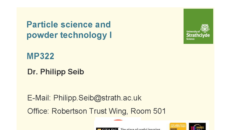 MP322 Lecture 10: Particle Science & Powder Tech I Notes - Studocu