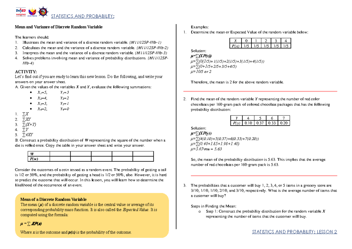 Statistics and Probability Q3 L2 Students Copy - STATISTICS AND ...