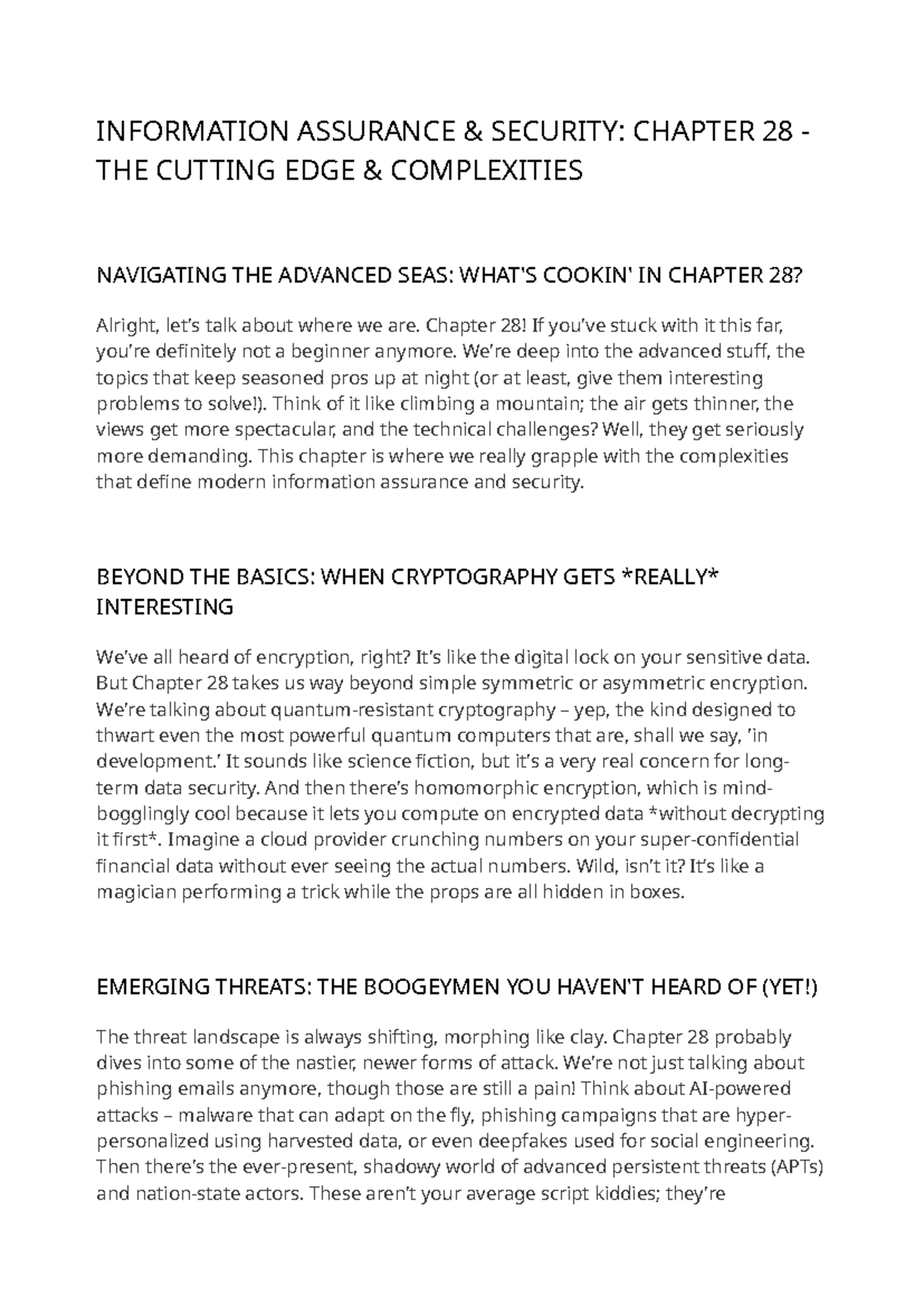 INFO ASSURANCE SECURITY: CHAPTER 28 REVIEW OF ADVANCED TOPICS - Studocu