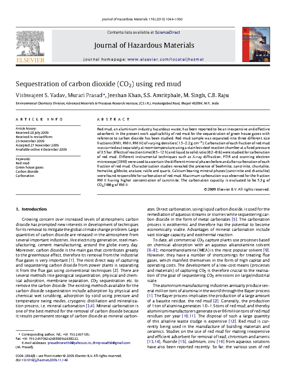 Sequestration of CO2 Using Red Mud: Insights and Findings - Studocu
