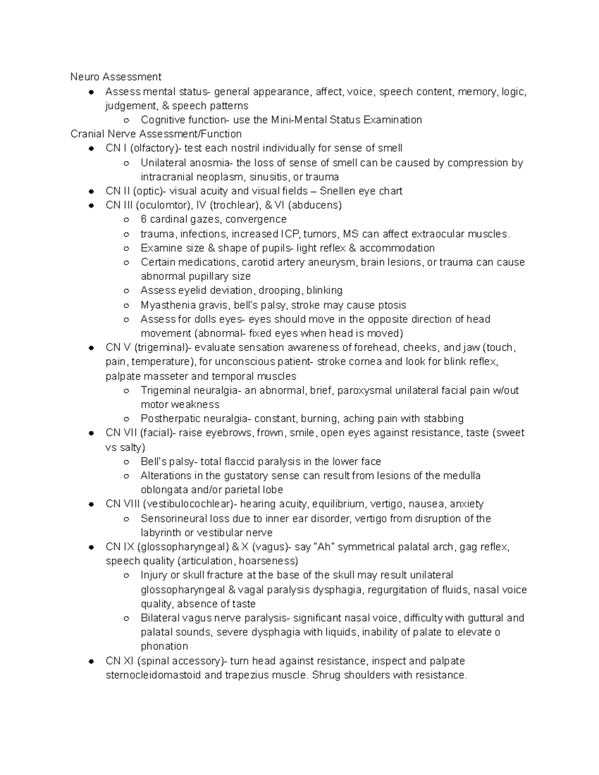 Health Assessment HLT 204 Exam 3 Study Guide: Neuro and GU Assessment ...