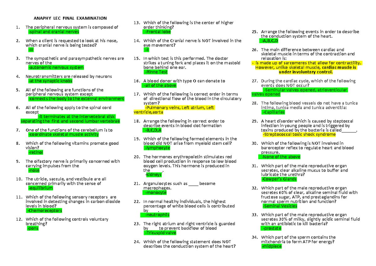 ANAPHY LEC Final Exam Study Guide & Key Concepts - Studocu