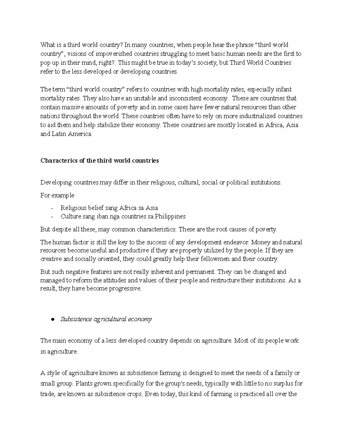 Econ Dev Case Study: Characteristics of Third World Countries - Studocu