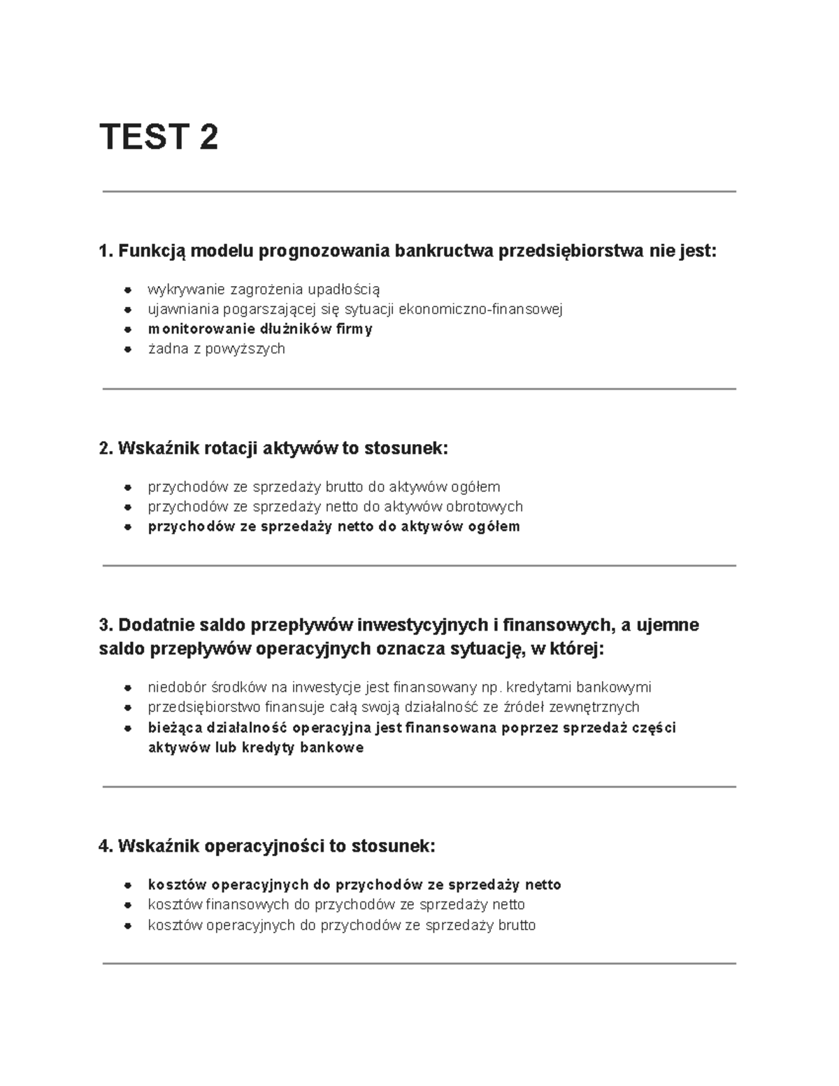 Testy AEF: Analiza i Prognozowanie Bankructwa Przedsiębiorstw - Studocu