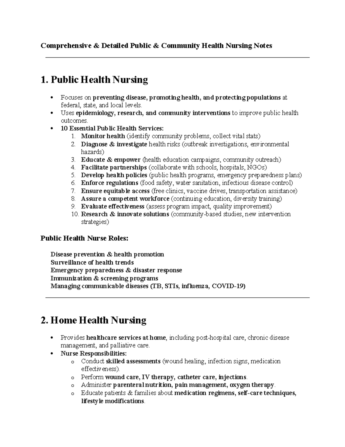 Comprehensive - Rural and Community Nursing - Comprehensive & Detailed Public & Community - Studocu