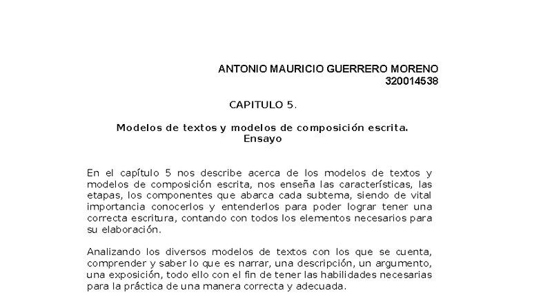Tarea Comunicación Oral: Modelos de Textos y Composición Escrita - Cap ...