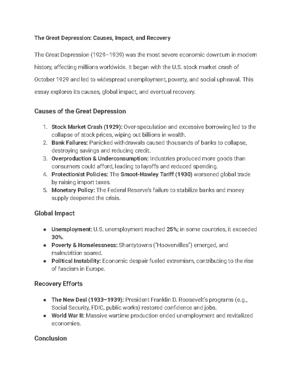 Untitled document - The Great Depression Essay - The Great Depression ...