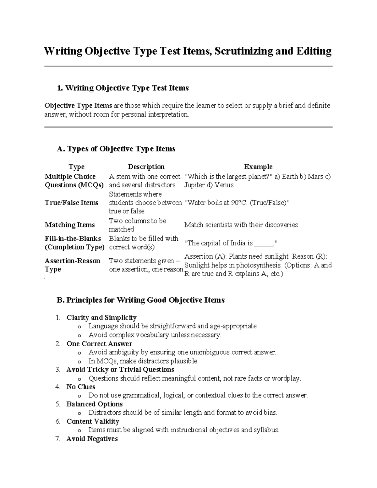 Unit 3: Preparation and Validation of Objective Type Test Items - Studocu