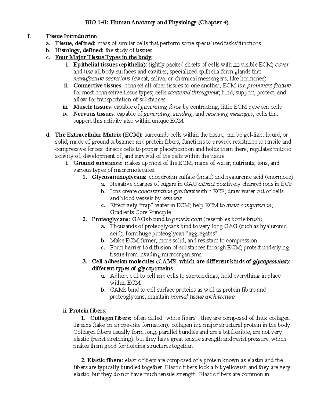 Bio141 Chapter 4 Outline: Tissues in Human Anatomy & Physiology - Studocu