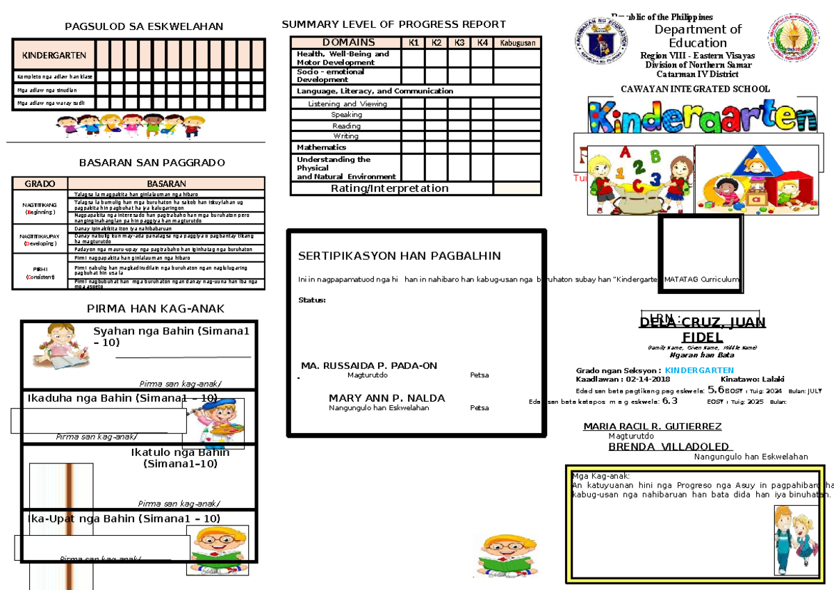 Progress Report CARD SY-2024-2025 for Kindergarten K1 K2 K3 K4 - Studocu