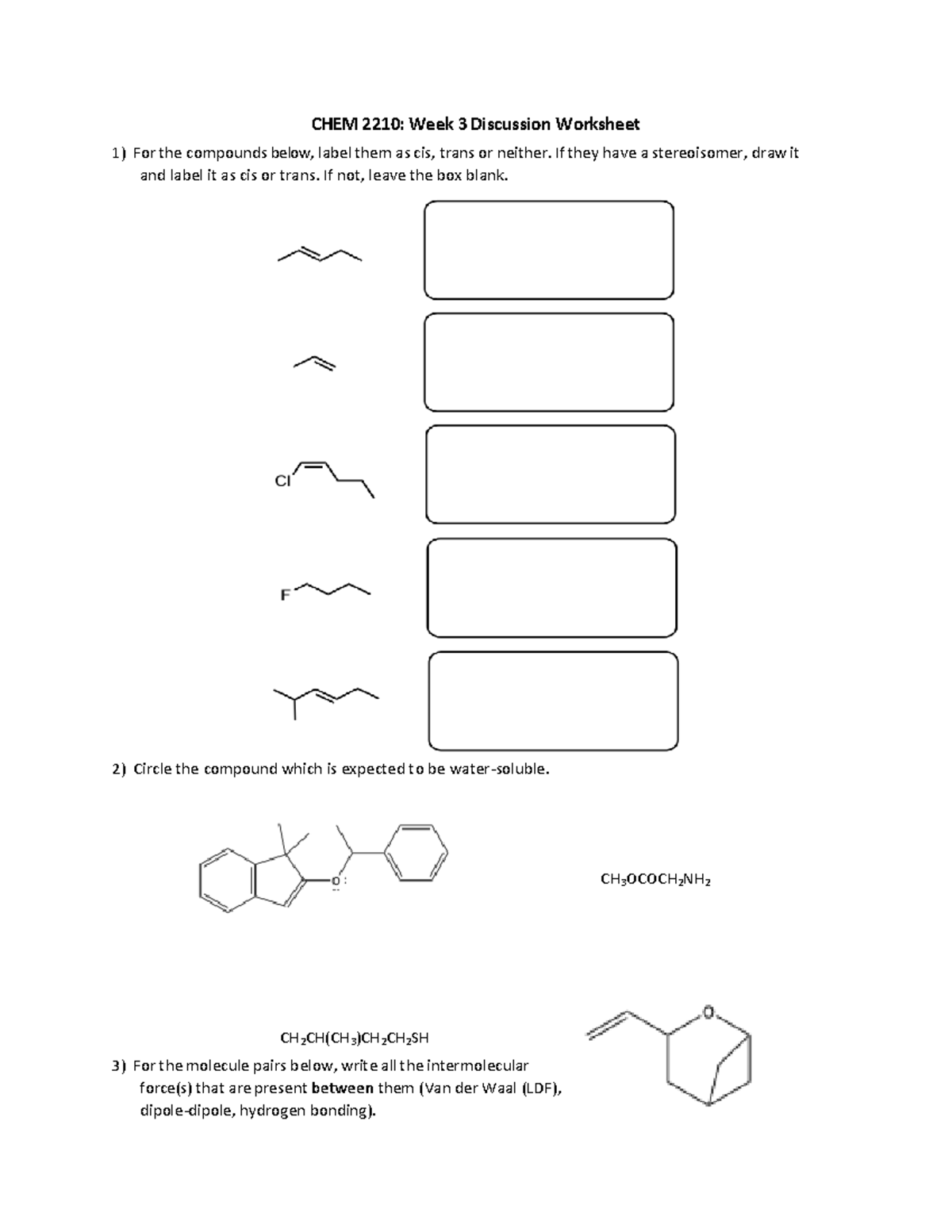 CHEM 2210: Week 3 Discussion Worksheet on Stereoisomers & Acidity - Studocu