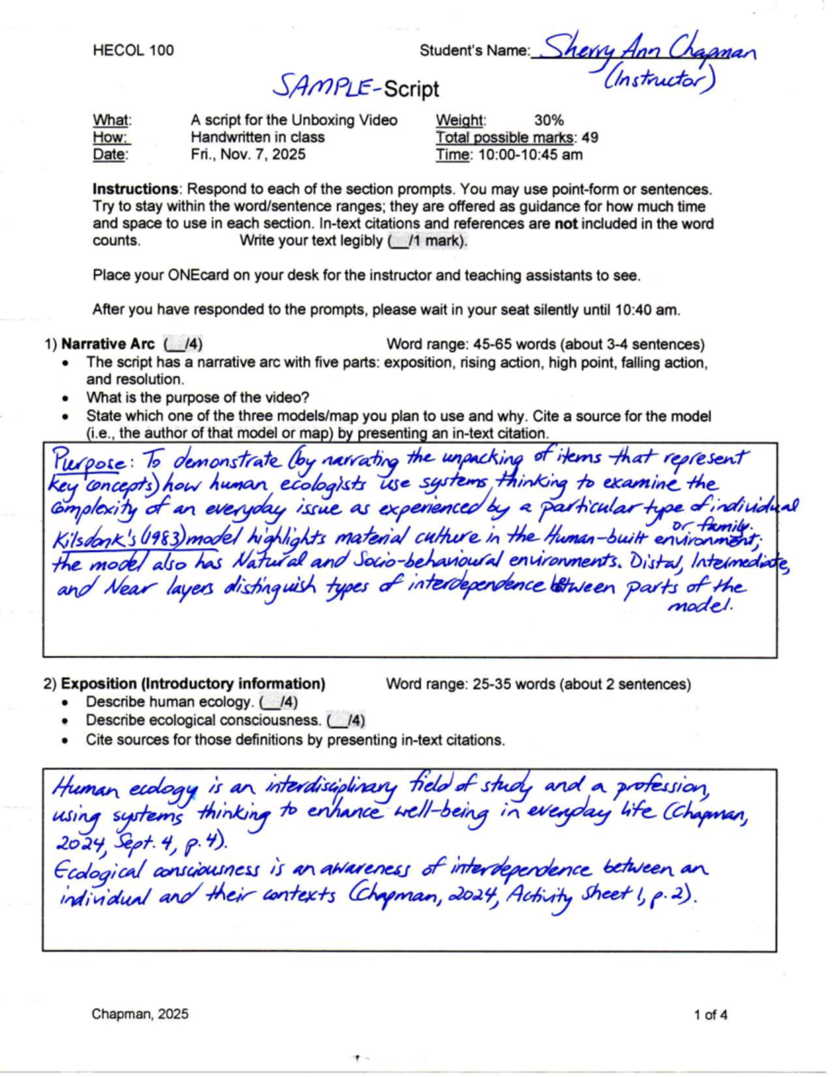 HECOL 100 Unboxing Video Script: Exploring Human Ecology Concepts - Studocu
