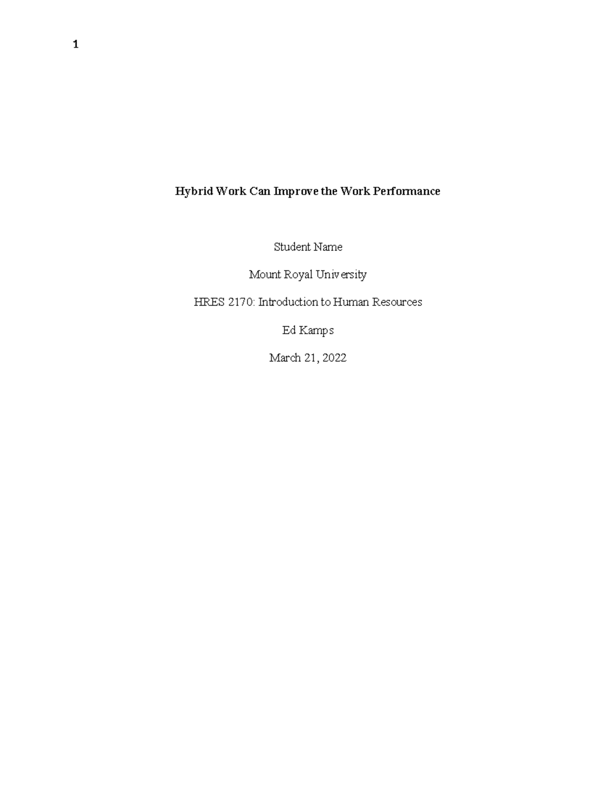 Sample Individual Research Paper - Hybrid Work Can Improve the Work ...