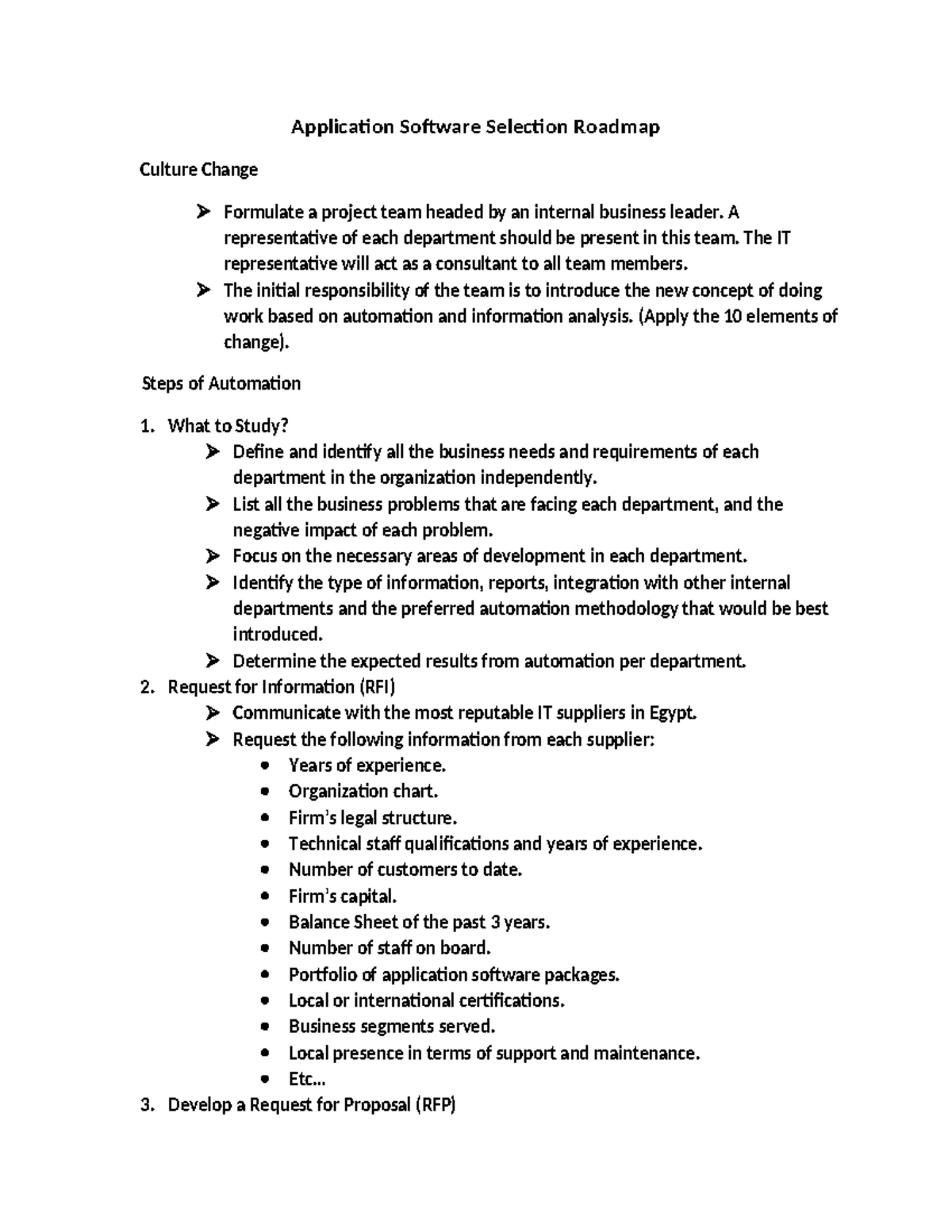 ERP Selection Roadmap: Application Software RFP Process - Studocu