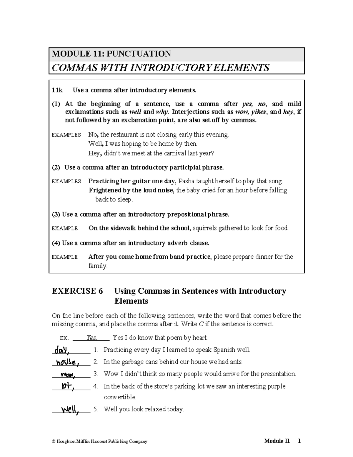 Intro Phrases Commas Review - Module 11 Punctuation Guidelines - Studocu