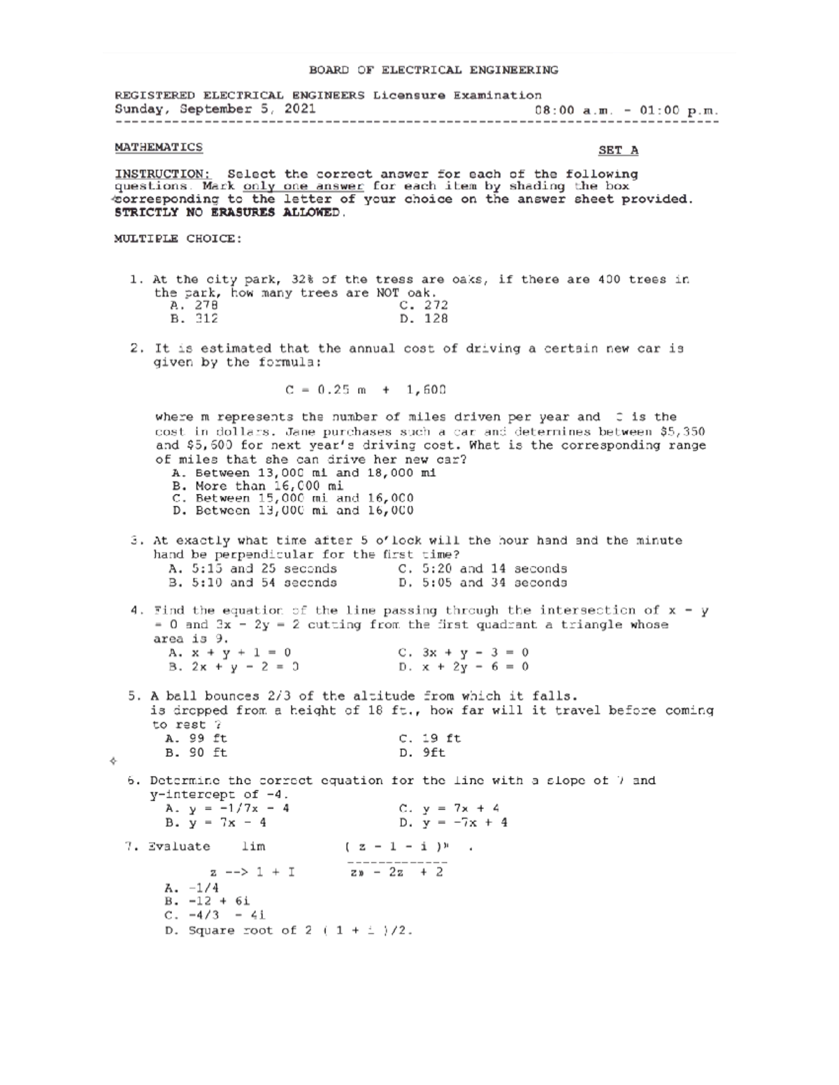 Math Past Board Exam Questions - 2021 - Studocu