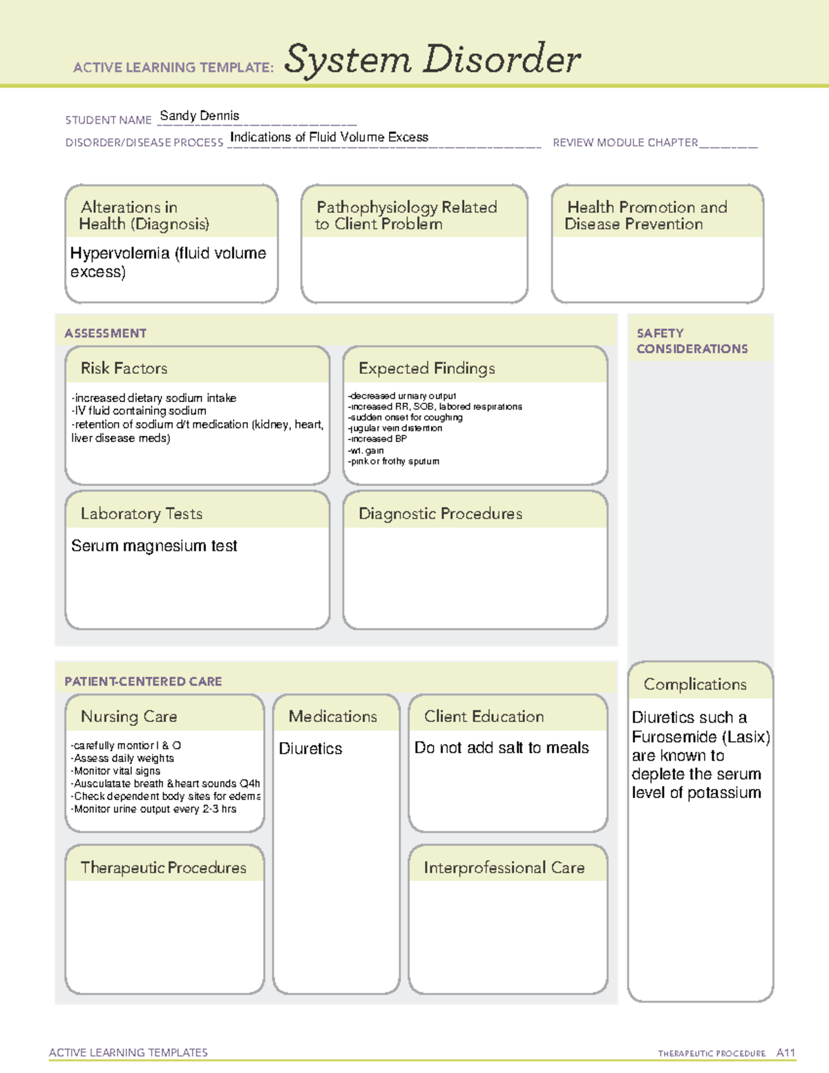 ACTIVE LEARNING TEMPLATE: Fluid Volume Excess (FVE) Indications - Studocu