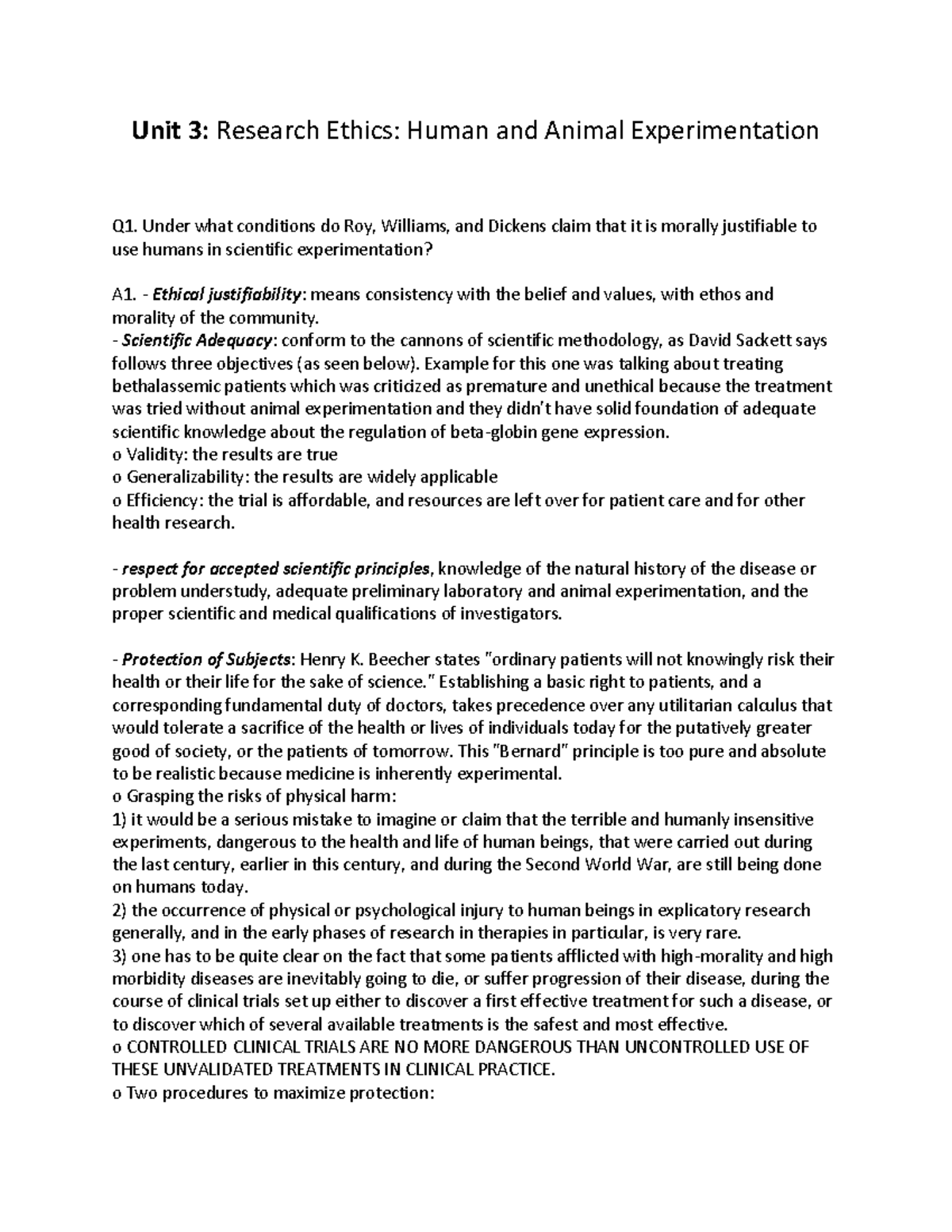 Unit 3 - Lecture Notes: Research Ethics in Human & Animal ...