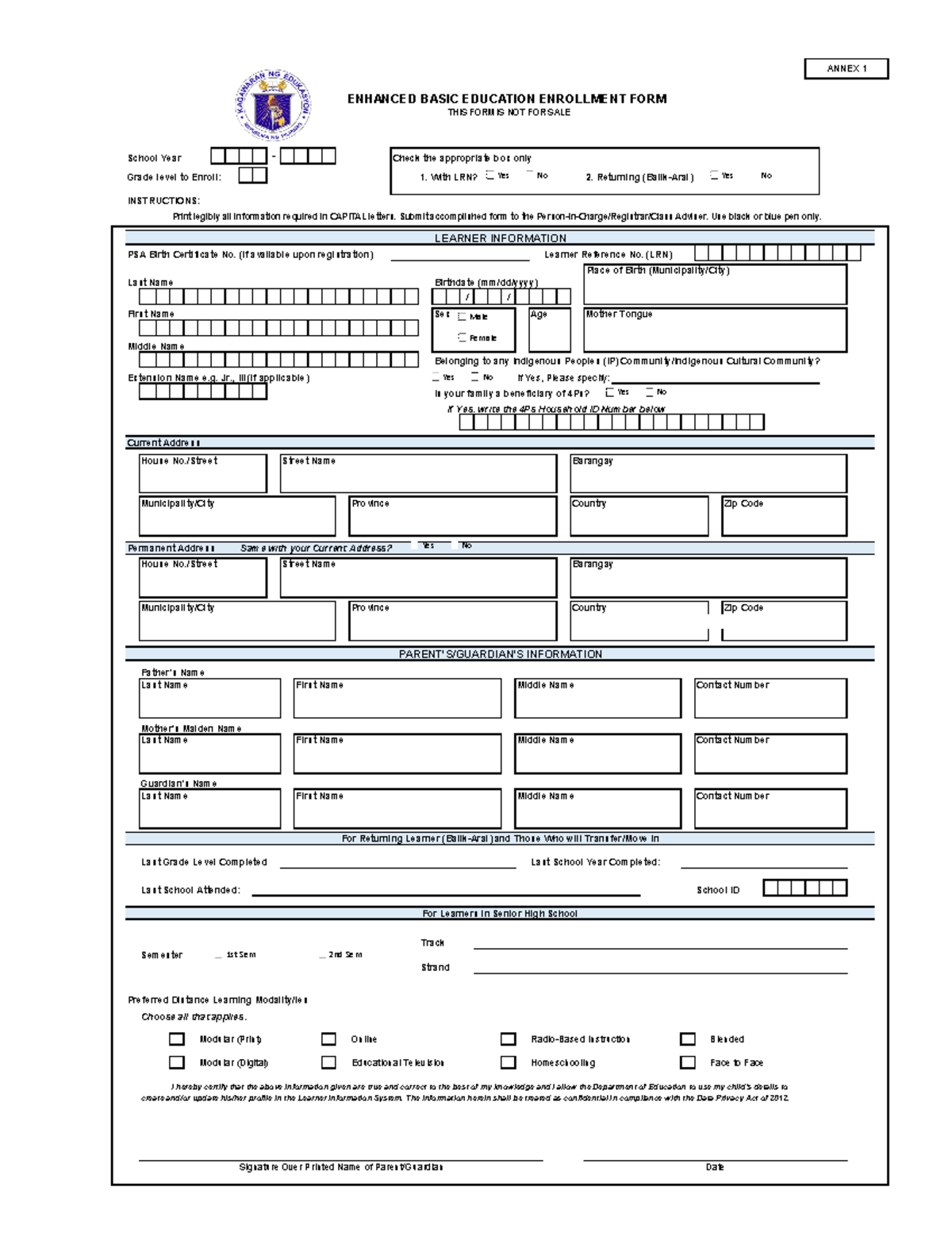 A4 ENHANCED BASIC EDUCATION ENROLLMENT FORM 2023-2024 - Studocu