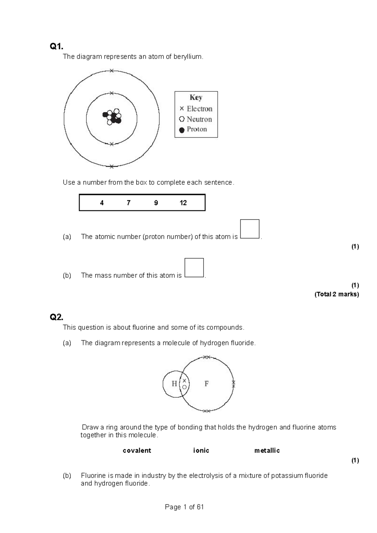 Q1-Q18 Chemistry Questions and Answers: Simple Model, RAM, Charge ...