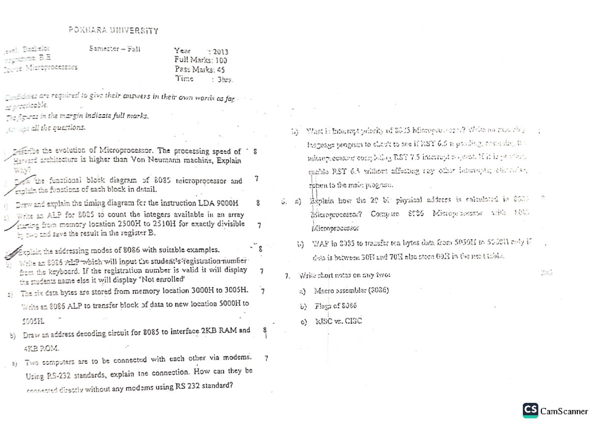 Microprocessor Past Questions: POKHARA UNIVERSITY BE Semester Exam Papers - Studocu