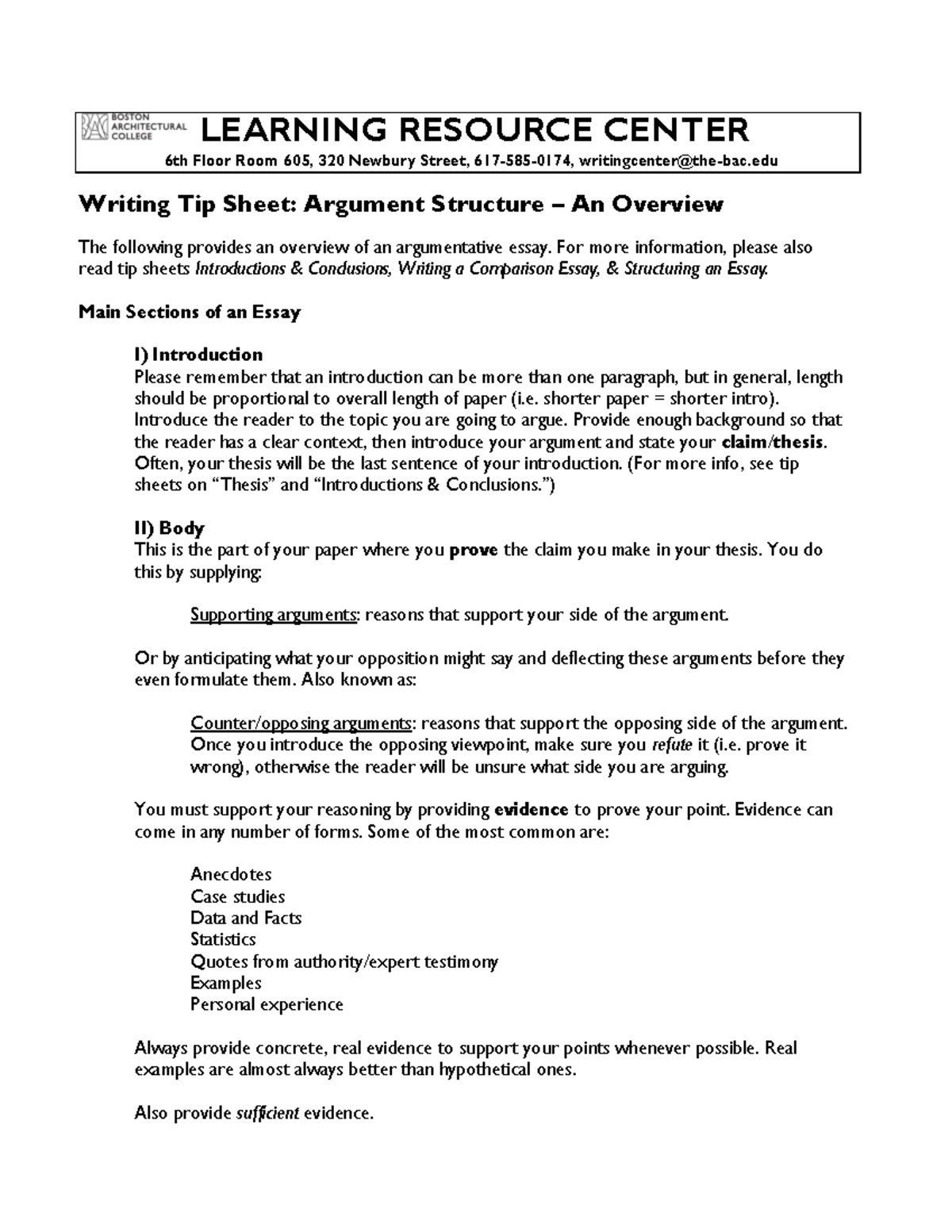 Argument Structure Overview - Writing Tip Sheet (sdikk) - Studocu