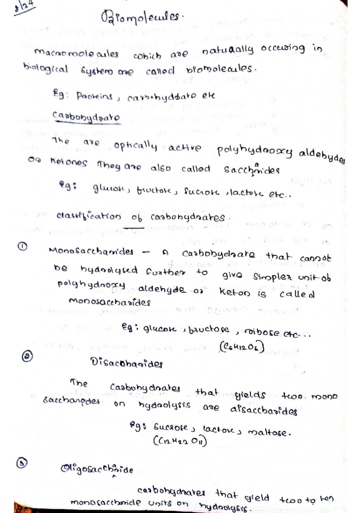 Class 12 Chemistry: Handwritten Notes on Biomolecules - Studocu