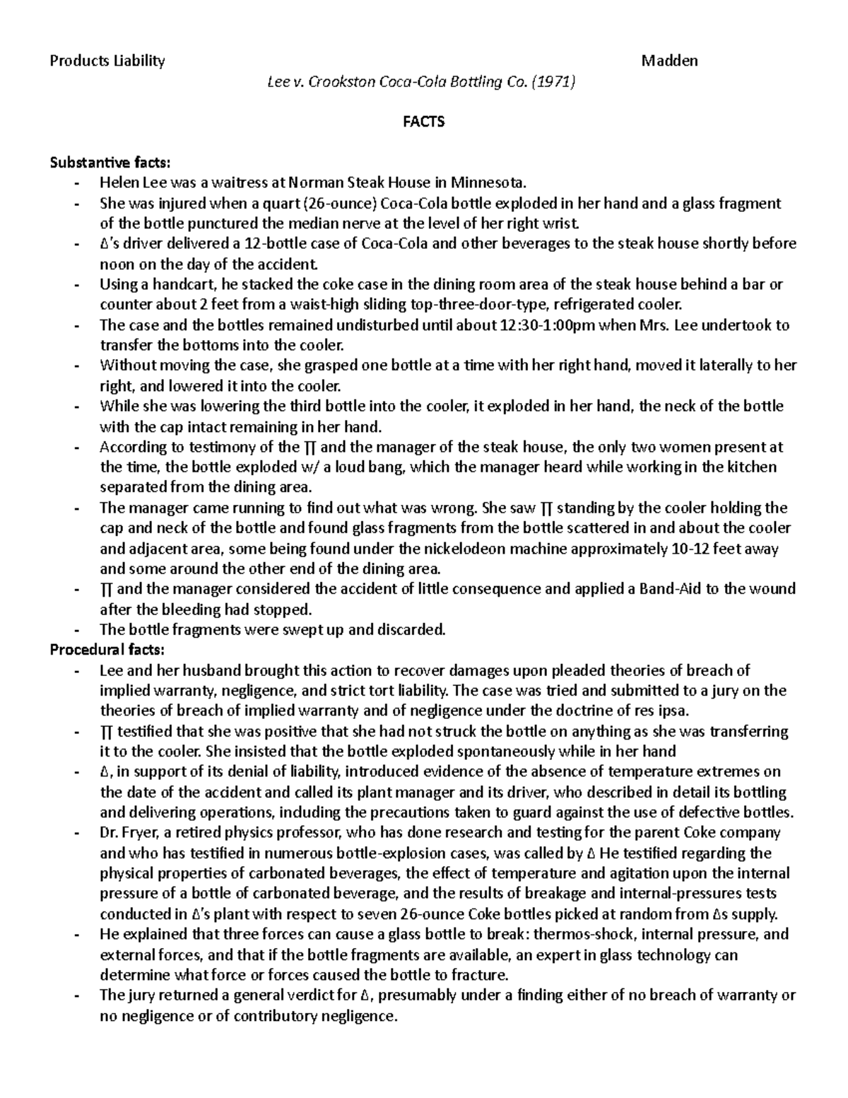 Lee v. Crookston Coca-Cola: Products Liability Case Analysis - Studocu