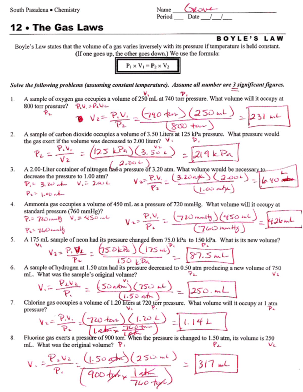 Gas Laws - Worksheet Problems for Period 12 Chemistry - Studocu