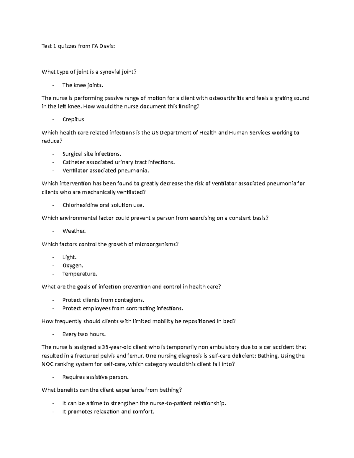 FA Davis - Test 1 Unit 1 Review and Final Prep Guide - Studocu