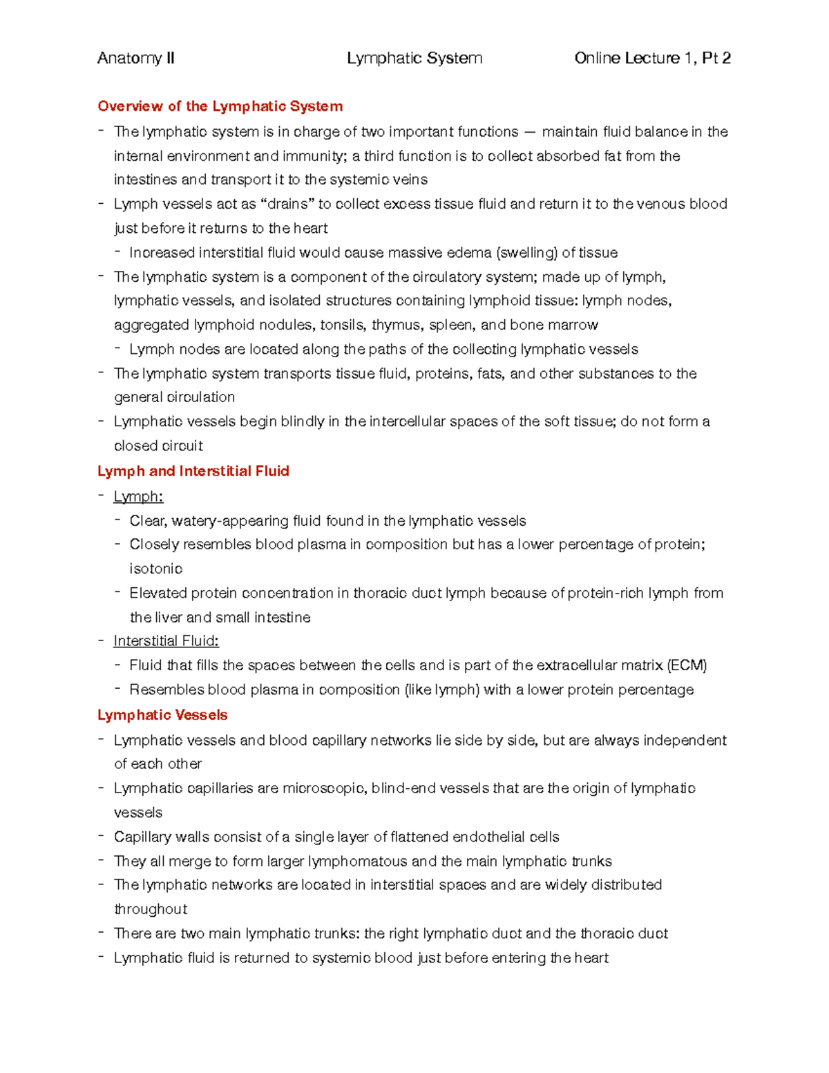 Anatomy II, Online Lec 1 Pt 2, Lymphatic system (PDF) - Anatomy II ...