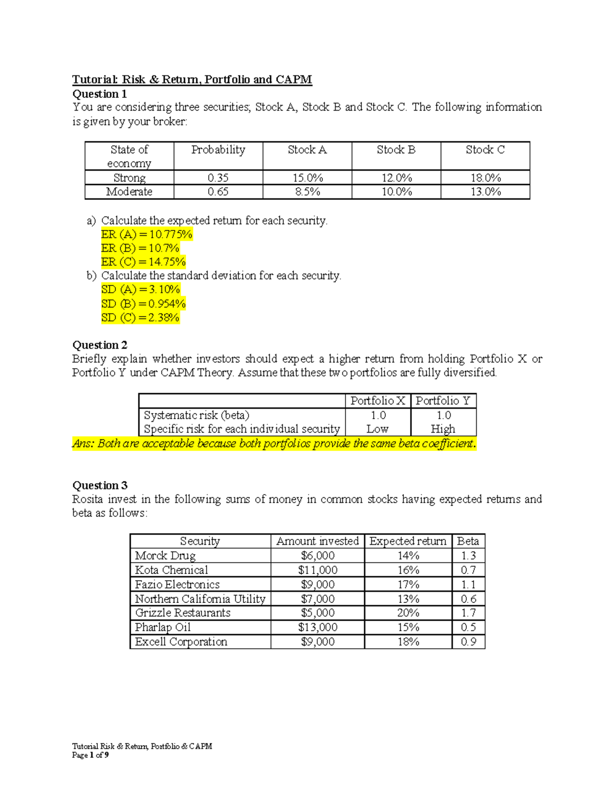 Tutorial 5A & 5B: Comprehensive Guide on Risk, Return & CAPM (With ...