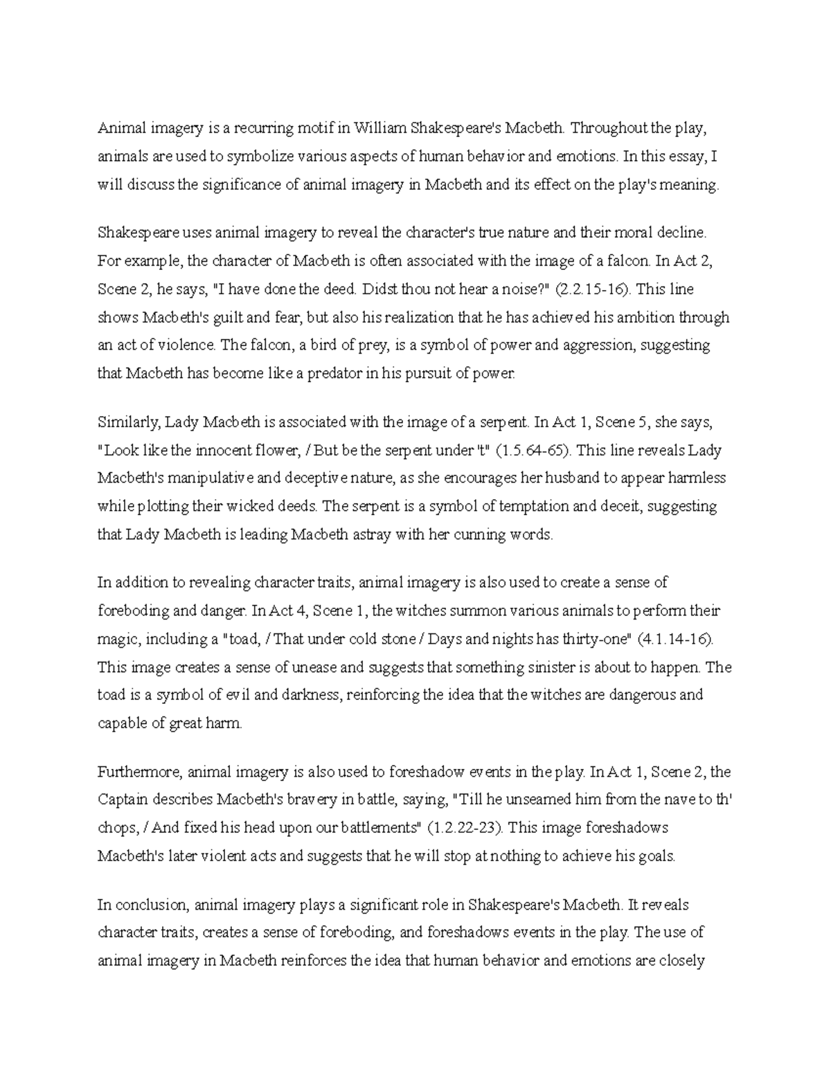 The Role of Animal Imagery in Shakespeare's Macbeth Analysis - Studocu