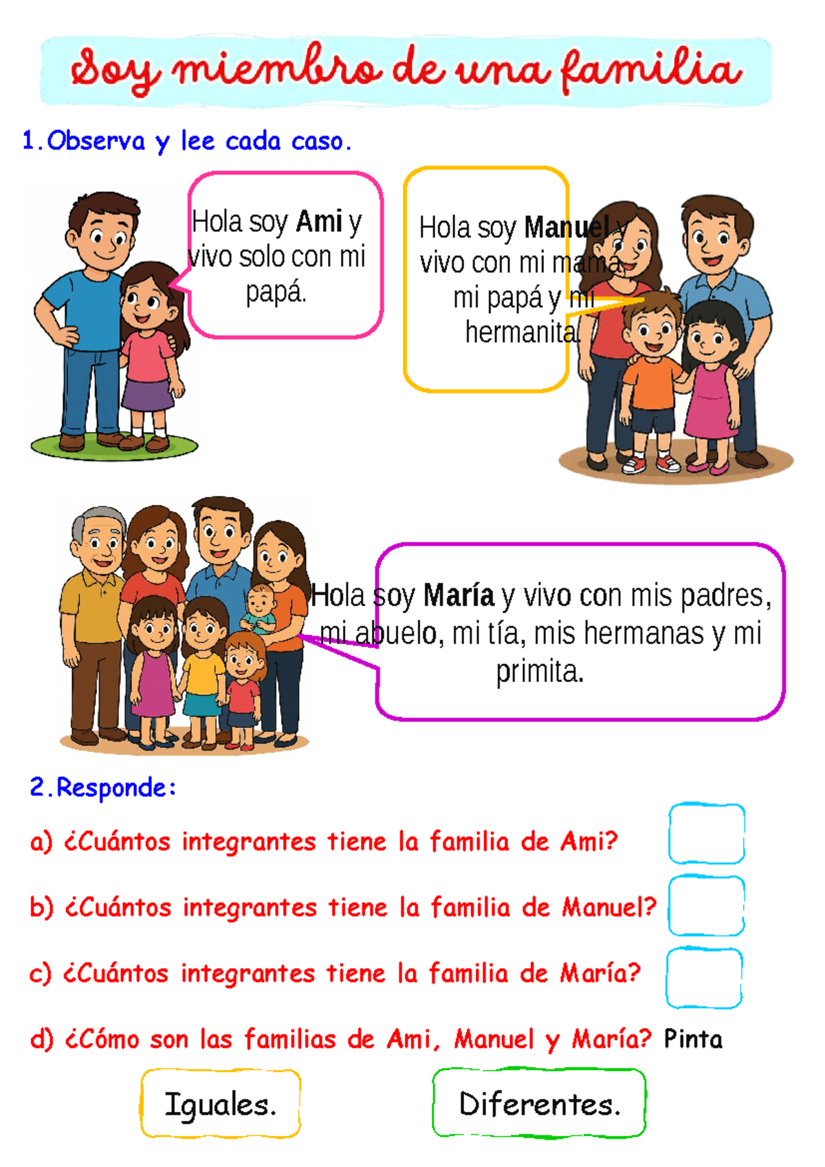 2. Ficha MI Familia - LECTURA y Actividades sobre Familias - Studocu