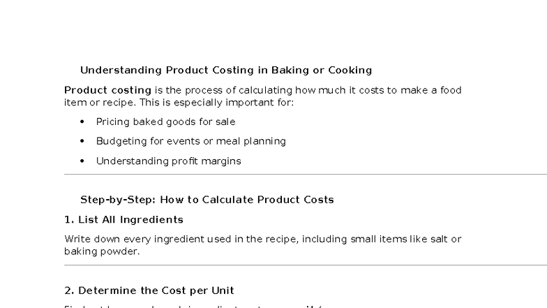 Understanding Product Costing in Baking: A Guide to Recipe Costs - Studocu