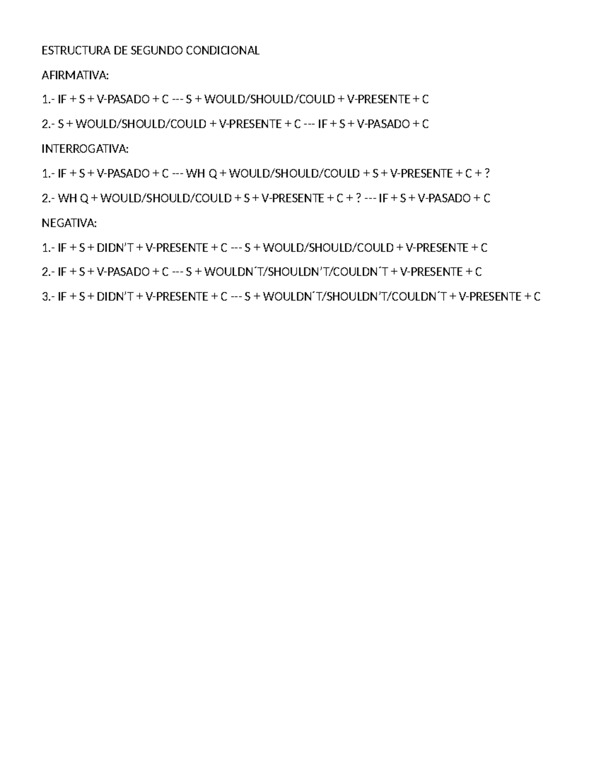 Estructura 2° Condicional - ESTRUCTURA DE SEGUNDO CONDICIONAL ...