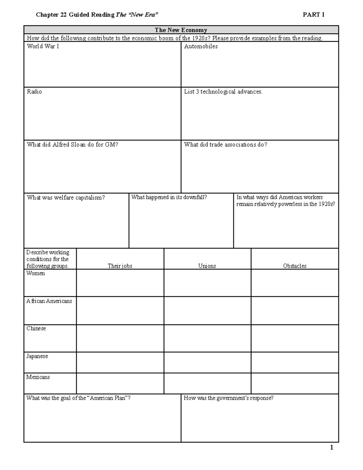 Brinkley Ch 22 Guided Reading: The New Economy & 1920s Culture - Studocu